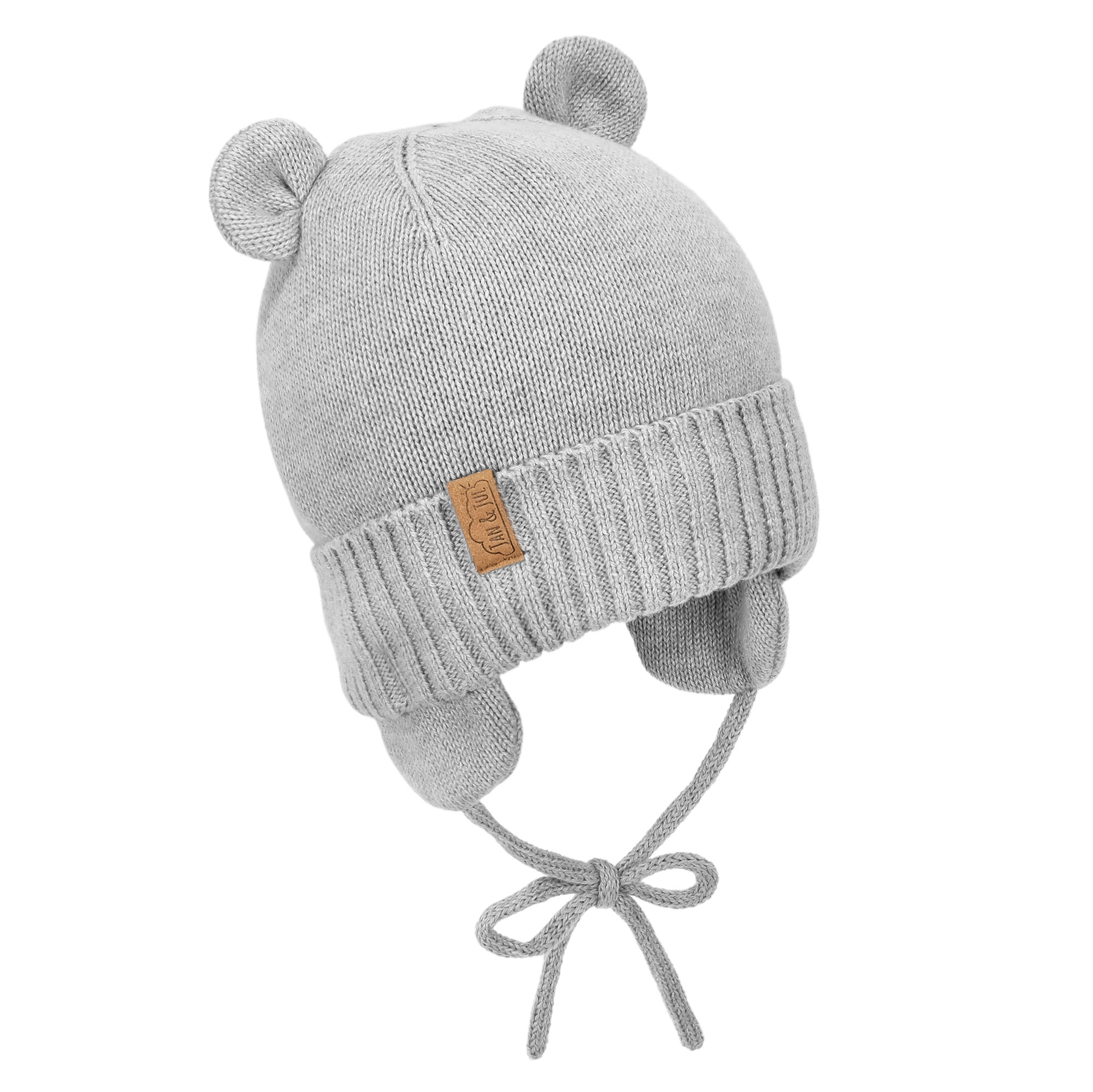 Kids Bear Knit Hats | Soft Grey Winter Hat for Babies| Jan & Jul